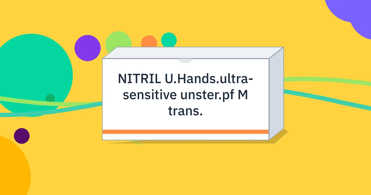 Symbolbild: Packung mit der Aufschrift NITRIL U.Hands.ultra-sensitive unster.pf M trans. (PZN 13973856) – Verfügbarkeit und Bezug in Apotheken in Frankfurt am Main