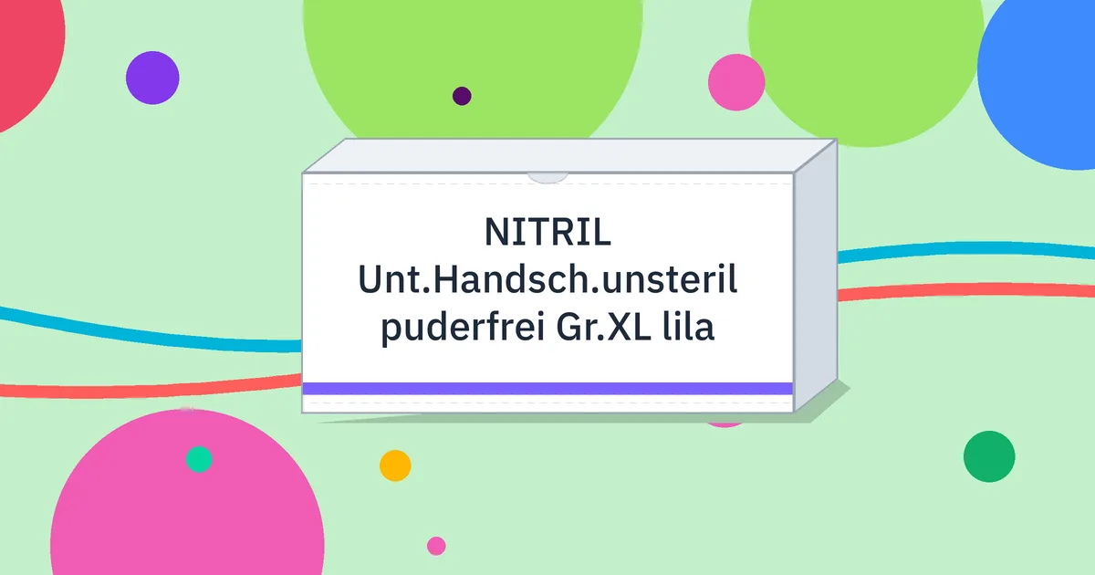Symbolbild: Packung mit der Aufschrift NITRIL Unt.Handsch.unsteril puderfrei Gr.XL lila (PZN 13351221) – Verfügbarkeit und Bezug in Apotheken in Frankfurt am Main