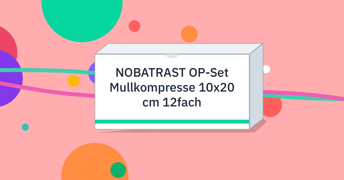 Symbolbild: Packung mit der Aufschrift NOBATRAST OP-Set Mullkompresse 10x20 cm 12fach (PZN 18276139) – Verfügbarkeit und Bezug in Apotheken in Frankfurt am Main