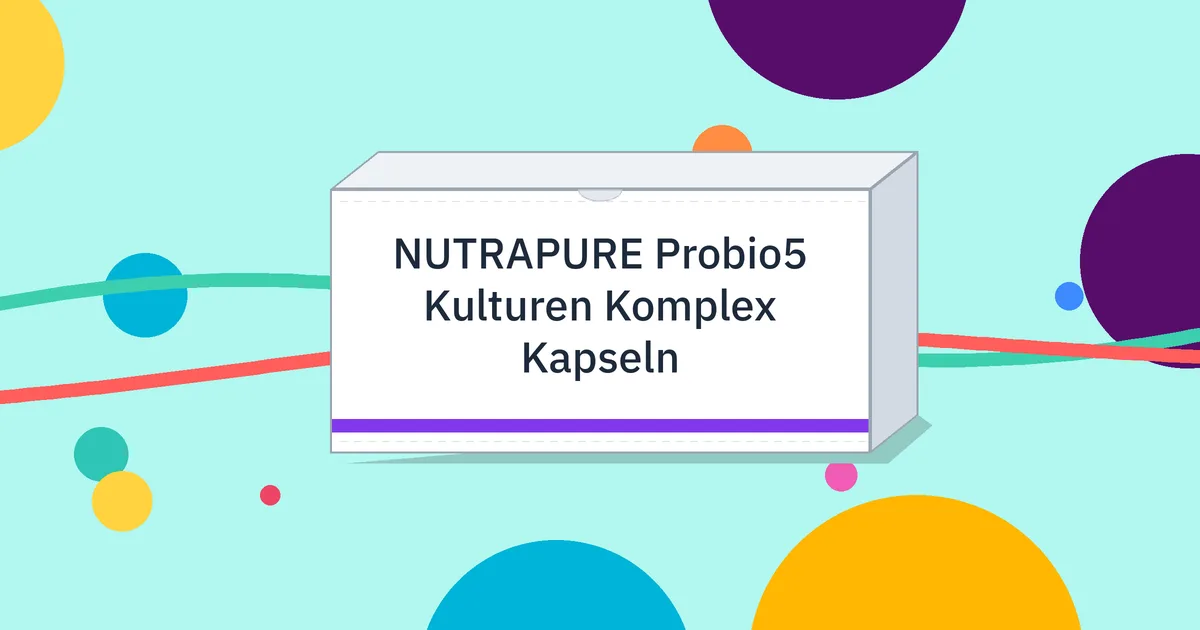 Symbolbild: Packung mit der Aufschrift NUTRAPURE Probio5 Kulturen Komplex Kapseln (PZN 20118519) – Verfügbarkeit und Bezug in Apotheken in Frankfurt am Main