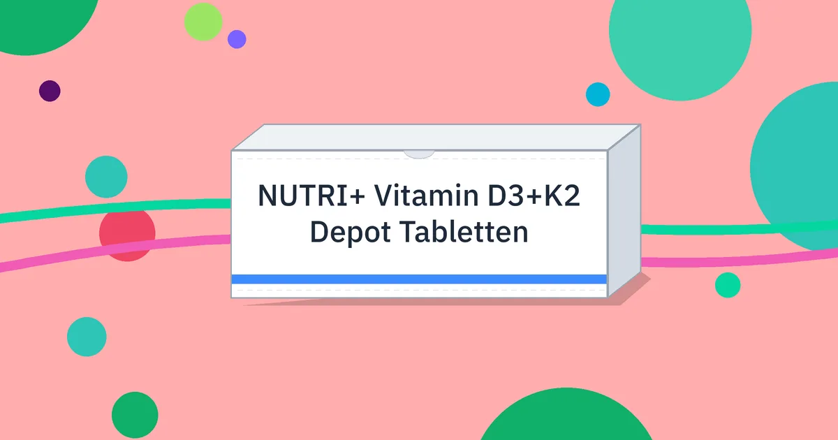 Symbolbild: Packung mit der Aufschrift NUTRI+ Vitamin D3+K2 Depot Tabletten (PZN 19667586) – Verfügbarkeit und Bezug in Apotheken in Frankfurt am Main