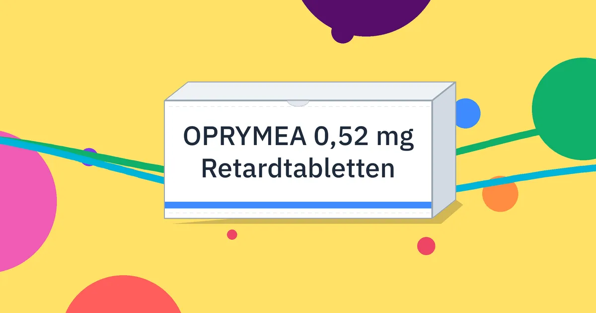 Symbolbild: Packung mit der Aufschrift OPRYMEA 0,52 mg Retardtabletten (PZN 17185854) – Verfügbarkeit und Bezug in Apotheken in Frankfurt am Main