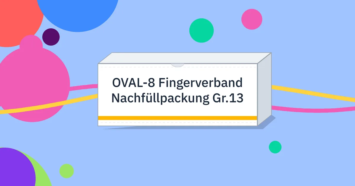 Symbolbild: Packung mit der Aufschrift OVAL-8 Fingerverband Nachfüllpackung Gr.13 (PZN 12775686) – Verfügbarkeit und Bezug in Apotheken in Frankfurt am Main