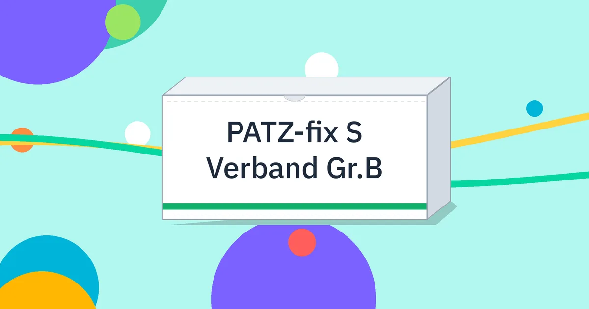 Symbolbild: Packung mit der Aufschrift PATZ-fix S Verband Gr.B (PZN 06813164) – Verfügbarkeit und Bezug in Apotheken in Frankfurt am Main