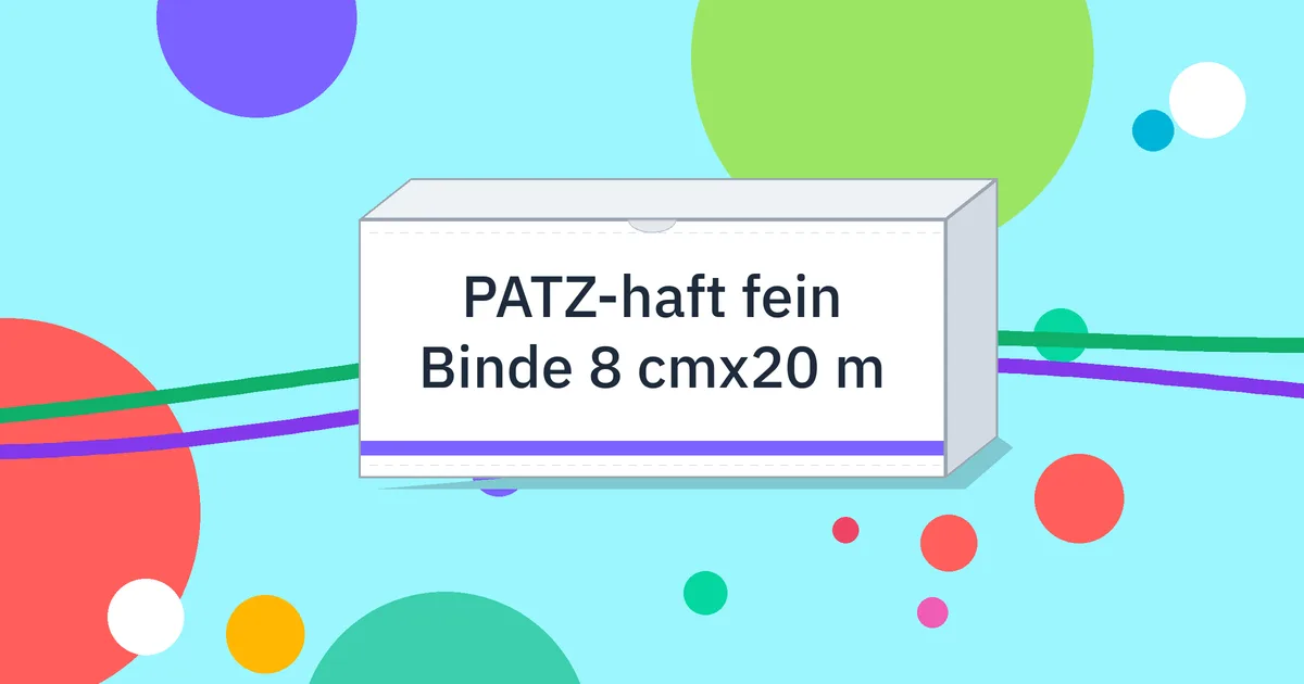Symbolbild: Packung mit der Aufschrift PATZ-haft fein Binde 8 cmx20 m (PZN 06814324) – Verfügbarkeit und Bezug in Apotheken in Frankfurt am Main