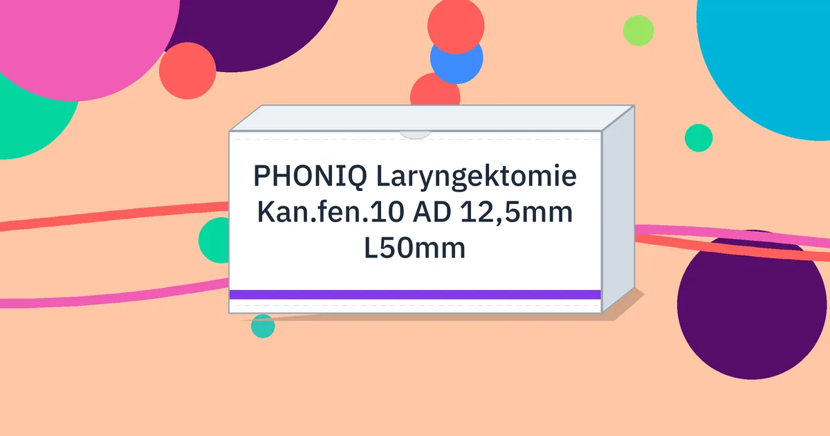 Symbolbild: Packung mit der Aufschrift PHONIQ Laryngektomie Kan.fen.10 AD 12,5mm L50mm (PZN 17381928) – Verfügbarkeit und Bezug in Apotheken in Frankfurt am Main
