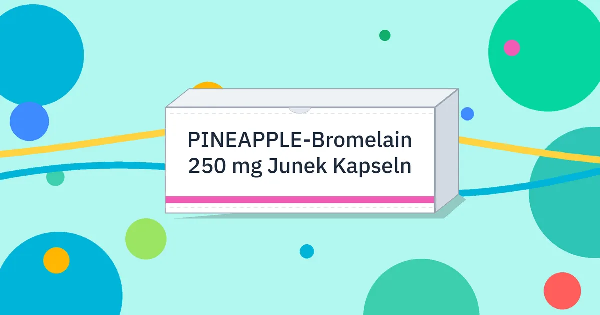 Symbolbild: Packung mit der Aufschrift PINEAPPLE-Bromelain 250 mg Junek Kapseln (PZN 02576069) – Verfügbarkeit und Bezug in Apotheken in Frankfurt am Main
