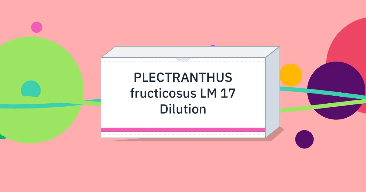 Symbolbild: Packung mit der Aufschrift PLECTRANTHUS fructicosus LM 17 Dilution (PZN 13648576) – Verfügbarkeit und Bezug in Apotheken in Frankfurt am Main