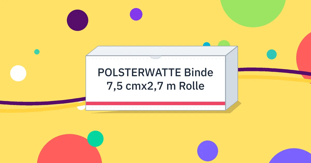 Symbolbild: Packung mit der Aufschrift POLSTERWATTE Binde 7,5 cmx2,7 m Rolle (PZN 19523338) – Verfügbarkeit und Bezug in Apotheken in Frankfurt am Main