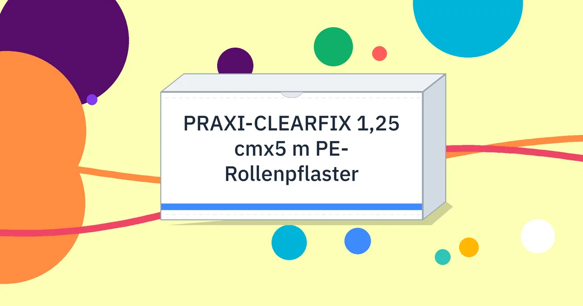 Symbolbild: Packung mit der Aufschrift PRAXI-CLEARFIX 1,25 cmx5 m PE-Rollenpflaster (PZN 12825496) – Verfügbarkeit und Bezug in Apotheken in Frankfurt am Main