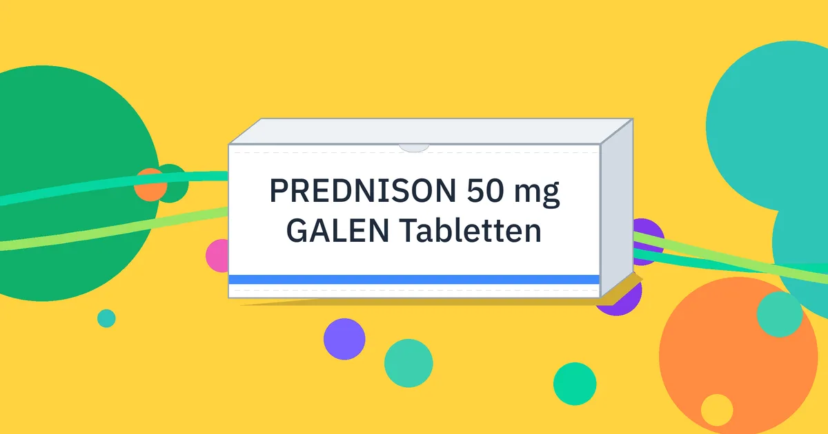 Symbolbild: Packung mit der Aufschrift PREDNISON 50 mg GALEN Tabletten (PZN 01529139) – Verfügbarkeit und Bezug in Apotheken in Frankfurt am Main