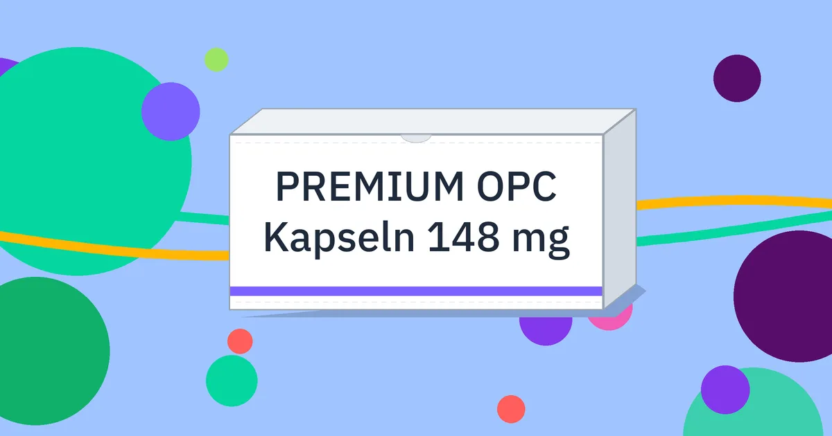 Symbolbild: Packung mit der Aufschrift PREMIUM OPC Kapseln 148 mg (PZN 11886403) – Verfügbarkeit und Bezug in Apotheken in Frankfurt am Main