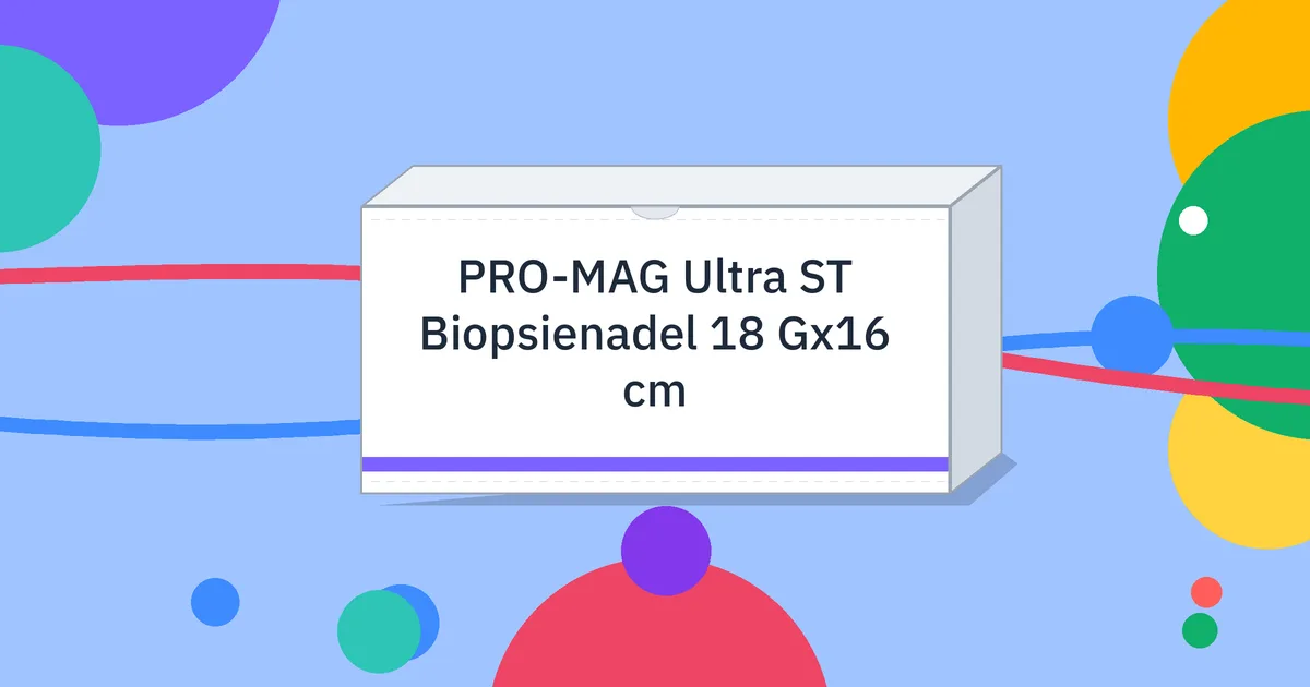 Symbolbild: Packung mit der Aufschrift PRO-MAG Ultra ST Biopsienadel 18 Gx16 cm (PZN 06768972) – Verfügbarkeit und Bezug in Apotheken in Frankfurt am Main