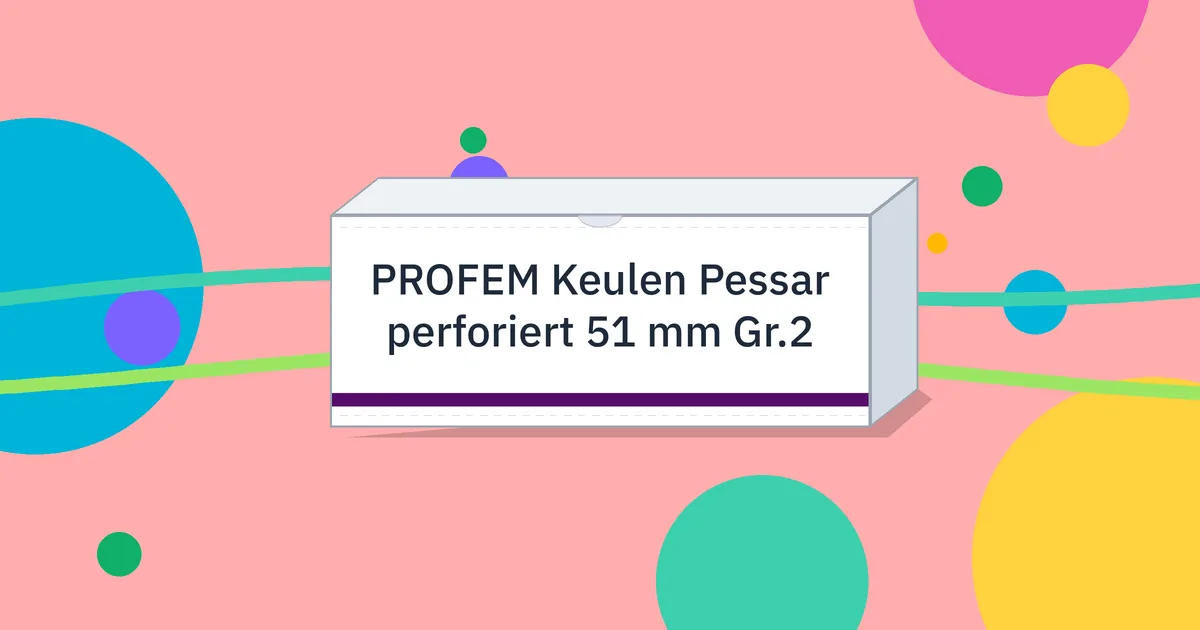 Symbolbild: Packung mit der Aufschrift PROFEM Keulen Pessar perforiert 51 mm Gr.2 (PZN 11671683) – Verfügbarkeit und Bezug in Apotheken in Frankfurt am Main