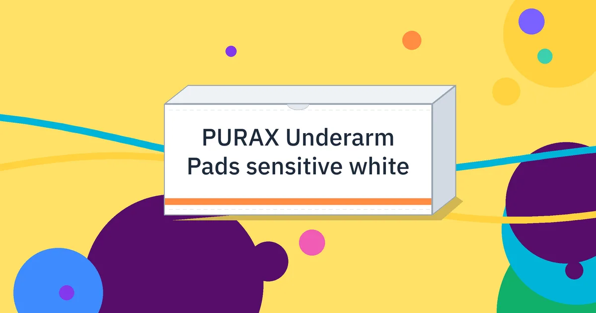 Symbolbild: Packung mit der Aufschrift PURAX Underarm Pads sensitive white (PZN 17264737) – Verfügbarkeit und Bezug in Apotheken in Frankfurt am Main