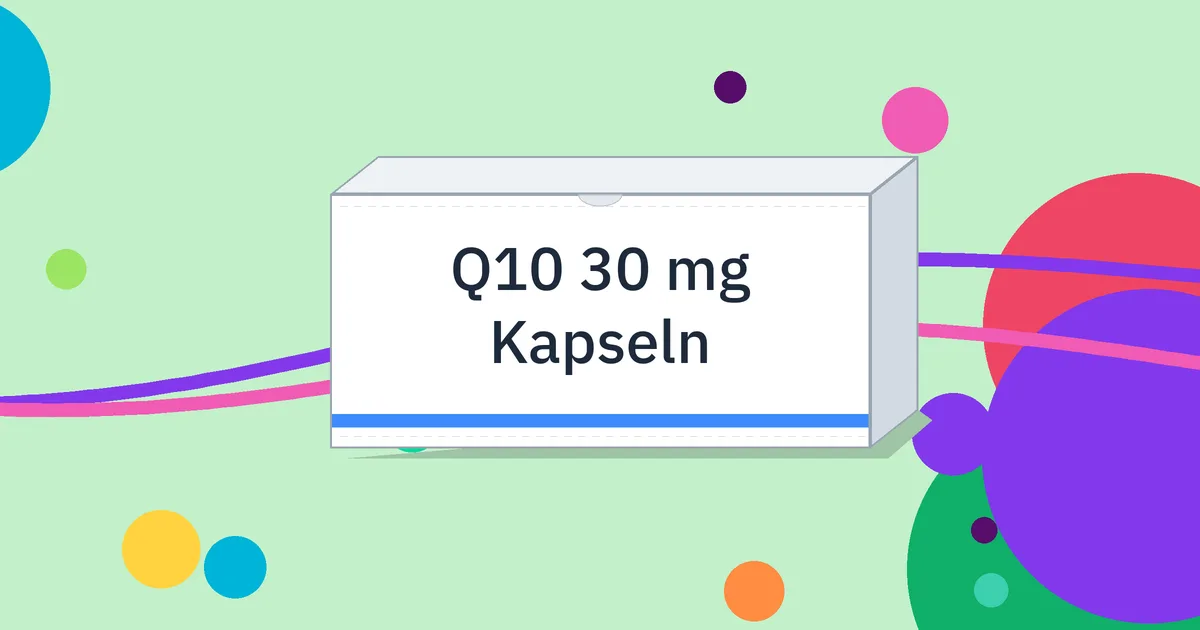 Symbolbild: Packung mit der Aufschrift Q10 30 mg Kapseln (PZN 02167342) – Verfügbarkeit und Bezug in Apotheken in Frankfurt am Main