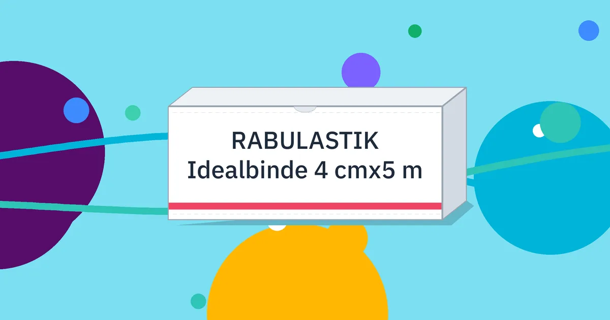 Symbolbild: Packung mit der Aufschrift RABULASTIK Idealbinde 4 cmx5 m (PZN 14382821) – Verfügbarkeit und Bezug in Apotheken in Frankfurt am Main