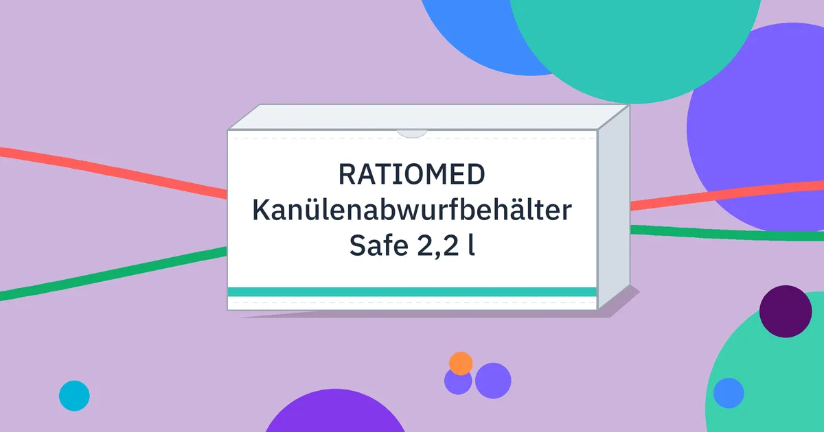 Symbolbild: Packung mit der Aufschrift RATIOMED Kanülenabwurfbehälter Safe 2,2 l (PZN 18197196) – Verfügbarkeit und Bezug in Apotheken in Frankfurt am Main