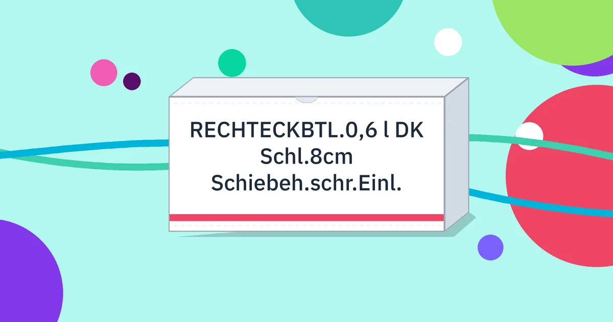 Symbolbild: Packung mit der Aufschrift RECHTECKBTL.0,6 l DK Schl.8cm Schiebeh.schr.Einl. (PZN 07590068) – Verfügbarkeit und Bezug in Apotheken in Frankfurt am Main