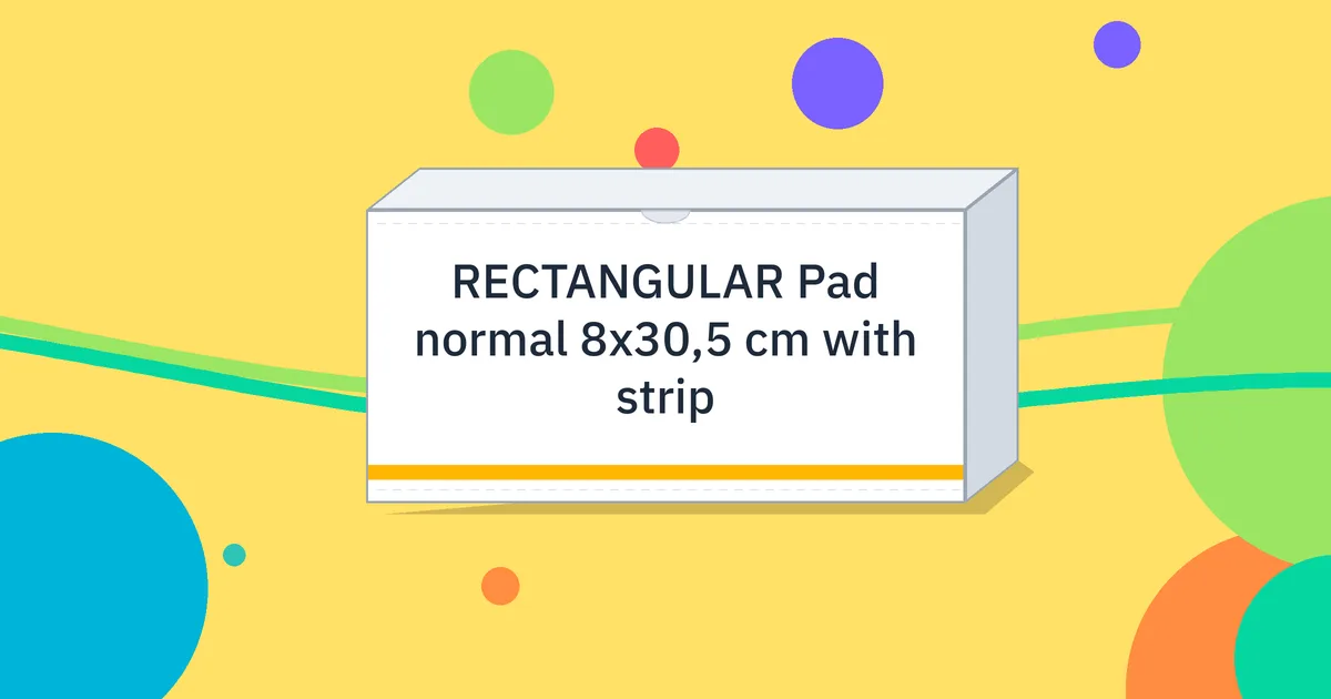 Symbolbild: Packung mit der Aufschrift RECTANGULAR Pad normal 8x30,5 cm with strip (PZN 16838047) – Verfügbarkeit und Bezug in Apotheken in Frankfurt am Main