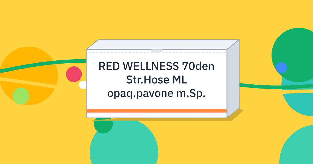 Symbolbild: Packung mit der Aufschrift RED WELLNESS 70den Str.Hose ML opaq.pavone m.Sp. (PZN 16176793) – Verfügbarkeit und Bezug in Apotheken in Frankfurt am Main