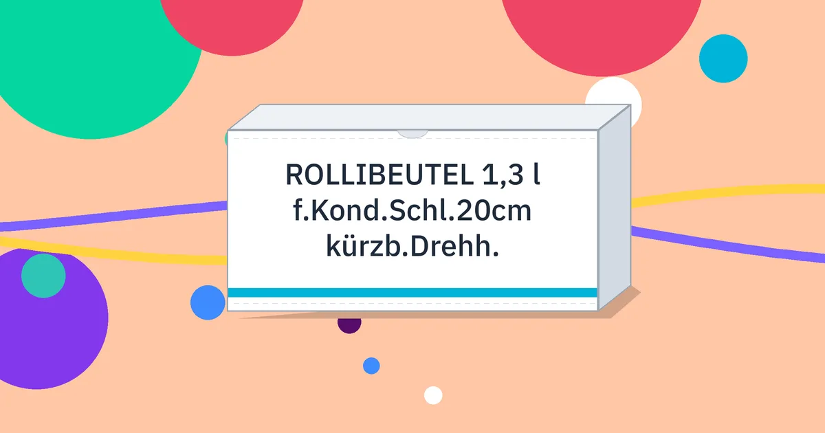 Symbolbild: Packung mit der Aufschrift ROLLIBEUTEL 1,3 l f.Kond.Schl.20cm kürzb.Drehh. (PZN 00573612) – Verfügbarkeit und Bezug in Apotheken in Frankfurt am Main