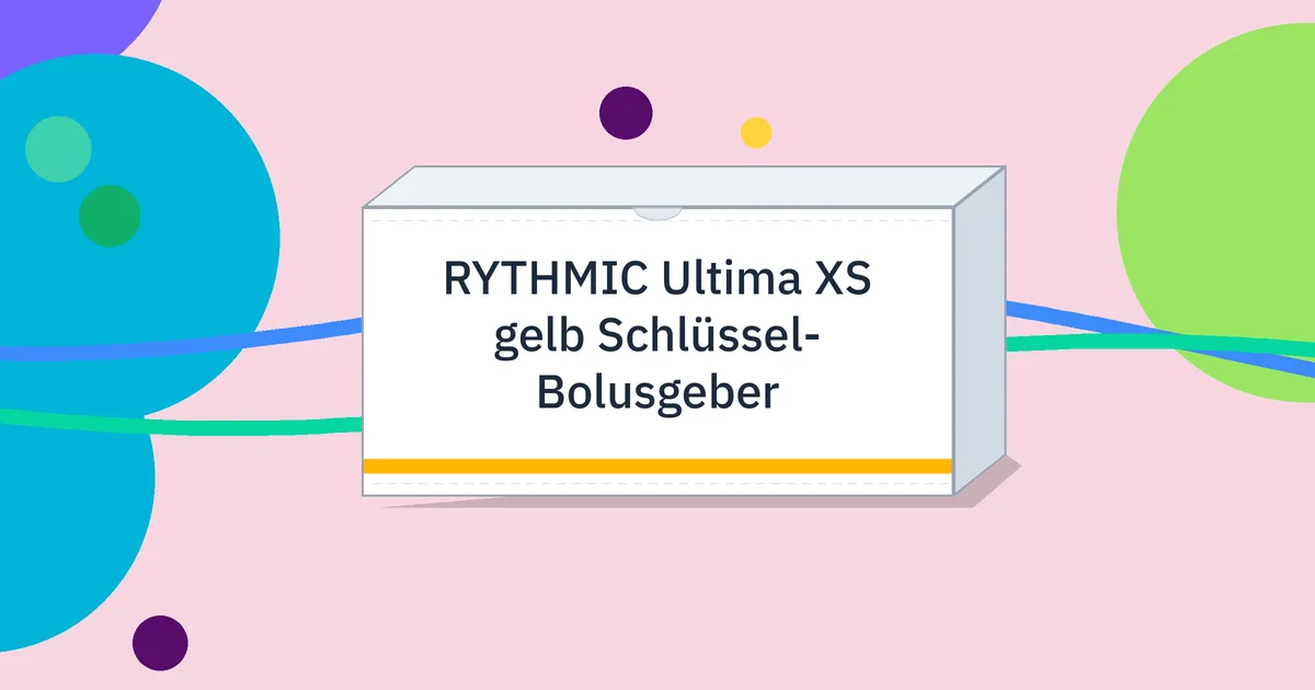 Symbolbild: Packung mit der Aufschrift RYTHMIC Ultima XS gelb Schlüssel-Bolusgeber (PZN 18786515) – Verfügbarkeit und Bezug in Apotheken in Frankfurt am Main