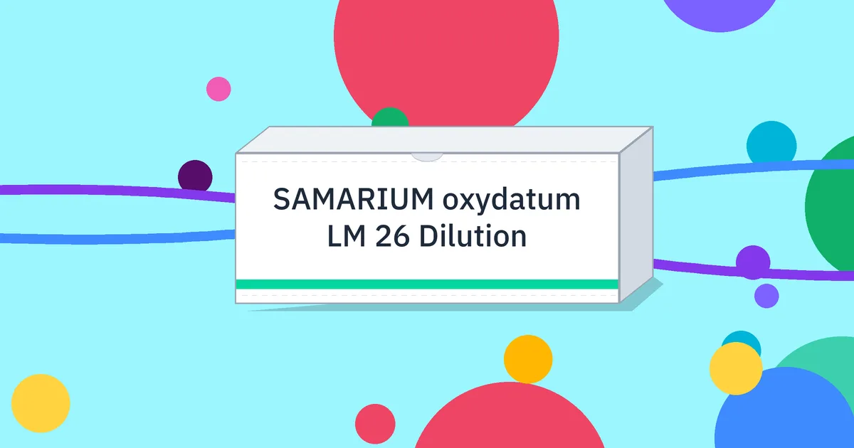 Symbolbild: Packung mit der Aufschrift SAMARIUM oxydatum LM 26 Dilution (PZN 13682952) – Verfügbarkeit und Bezug in Apotheken in Frankfurt am Main