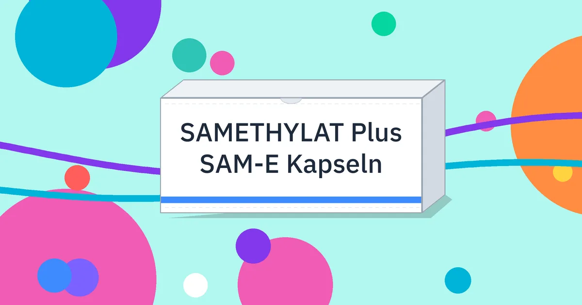 Symbolbild: Packung mit der Aufschrift SAMETHYLAT Plus SAM-E Kapseln (PZN 17016442) – Verfügbarkeit und Bezug in Apotheken in Frankfurt am Main
