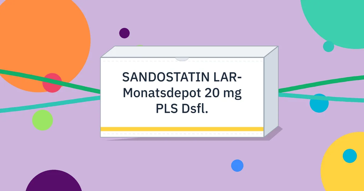 Symbolbild: Packung mit der Aufschrift SANDOSTATIN LAR-Monatsdepot 20 mg PLS Dsfl. (PZN 11481988) – Verfügbarkeit und Bezug in Apotheken in Frankfurt am Main