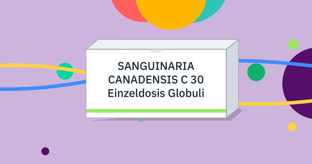 Symbolbild: Packung mit der Aufschrift SANGUINARIA CANADENSIS C 30 Einzeldosis Globuli (PZN 01543139) – Verfügbarkeit und Bezug in Apotheken in Frankfurt am Main