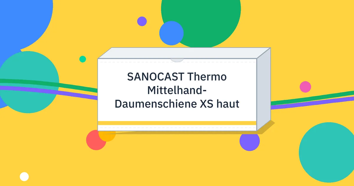 Symbolbild: Packung mit der Aufschrift SANOCAST Thermo Mittelhand-Daumenschiene XS haut (PZN 15259672) – Verfügbarkeit und Bezug in Apotheken in Frankfurt am Main