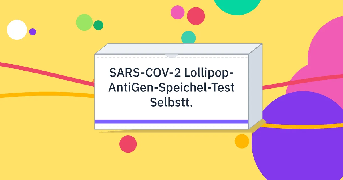Symbolbild: Packung mit der Aufschrift SARS-COV-2 Lollipop-AntiGen-Speichel-Test Selbstt. (PZN 18242092) – Verfügbarkeit und Bezug in Apotheken in Frankfurt am Main