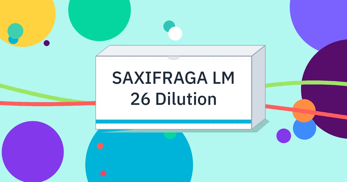 Symbolbild: Packung mit der Aufschrift SAXIFRAGA LM 26 Dilution (PZN 13688618) – Verfügbarkeit und Bezug in Apotheken in Frankfurt am Main