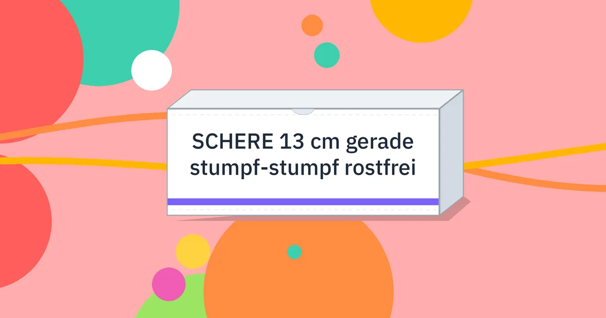 Symbolbild: Packung mit der Aufschrift SCHERE 13 cm gerade stumpf-stumpf rostfrei (PZN 09063522) – Verfügbarkeit und Bezug in Apotheken in Frankfurt am Main