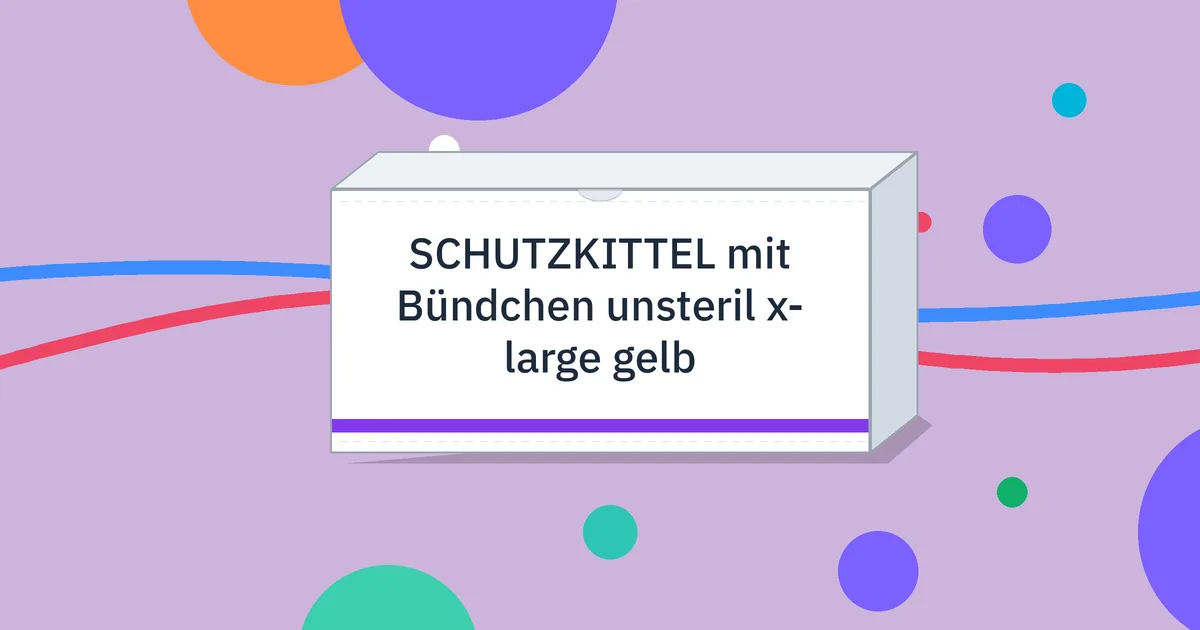 Symbolbild: Packung mit der Aufschrift SCHUTZKITTEL mit Bündchen unsteril x-large gelb (PZN 09333341) – Verfügbarkeit und Bezug in Apotheken in Frankfurt am Main