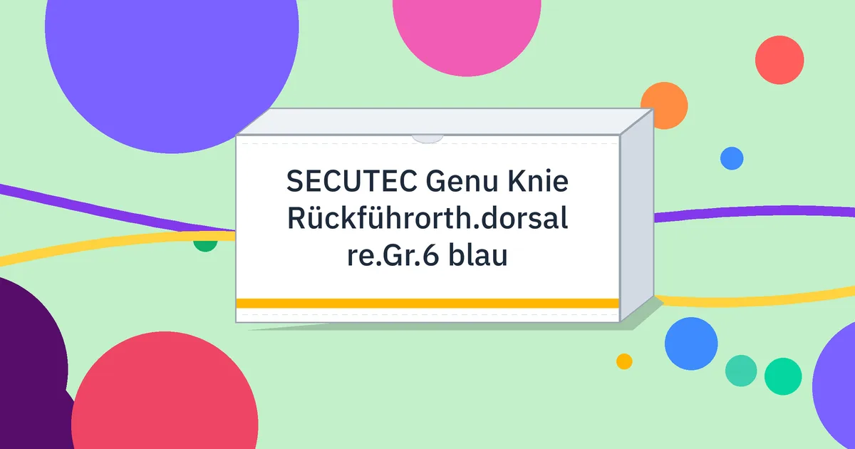 Symbolbild: Packung mit der Aufschrift SECUTEC Genu Knie Rückführorth.dorsal re.Gr.6 blau (PZN 17411279) – Verfügbarkeit und Bezug in Apotheken in Frankfurt am Main