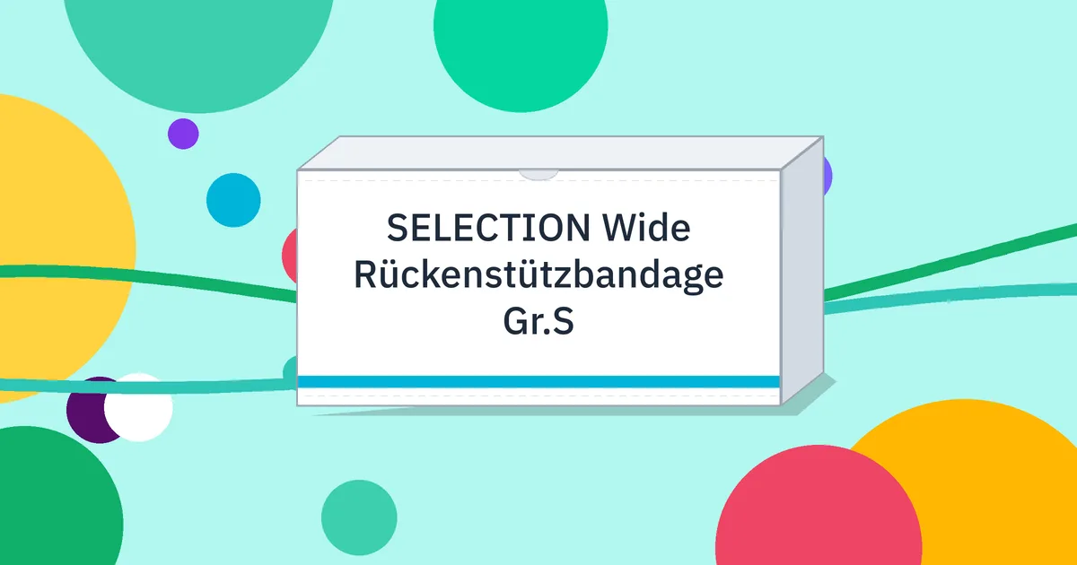 Symbolbild: Packung mit der Aufschrift SELECTION Wide Rückenstützbandage Gr.S (PZN 19133583) – Verfügbarkeit und Bezug in Apotheken in Frankfurt am Main