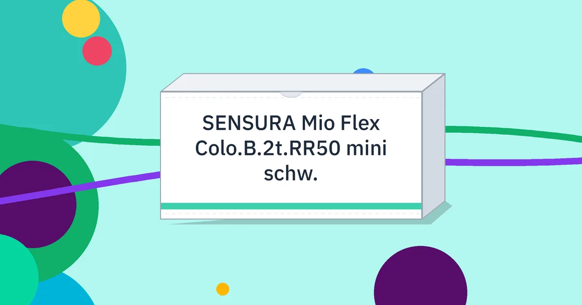Symbolbild: Packung mit der Aufschrift SENSURA Mio Flex Colo.B.2t.RR50 mini schw. (PZN 20323432) – Verfügbarkeit und Bezug in Apotheken in Frankfurt am Main