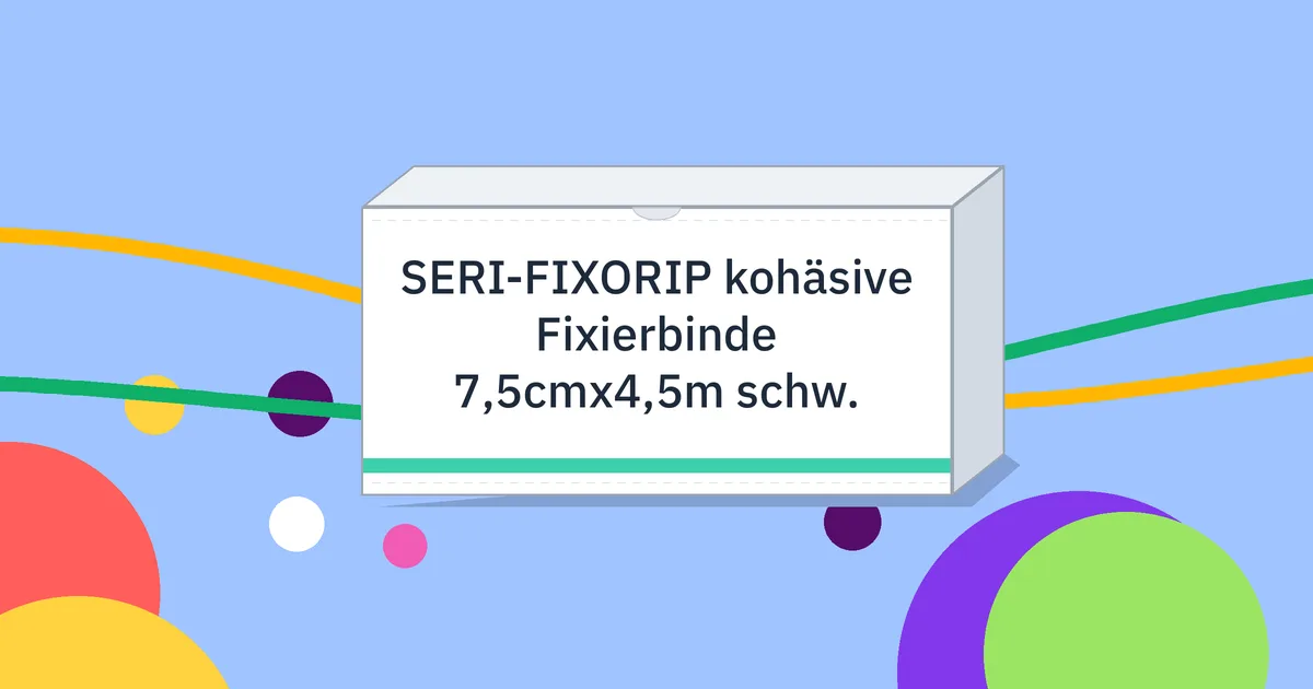 Symbolbild: Packung mit der Aufschrift SERI-FIXORIP kohäsive Fixierbinde 7,5cmx4,5m schw. (PZN 20364135) – Verfügbarkeit und Bezug in Apotheken in Frankfurt am Main