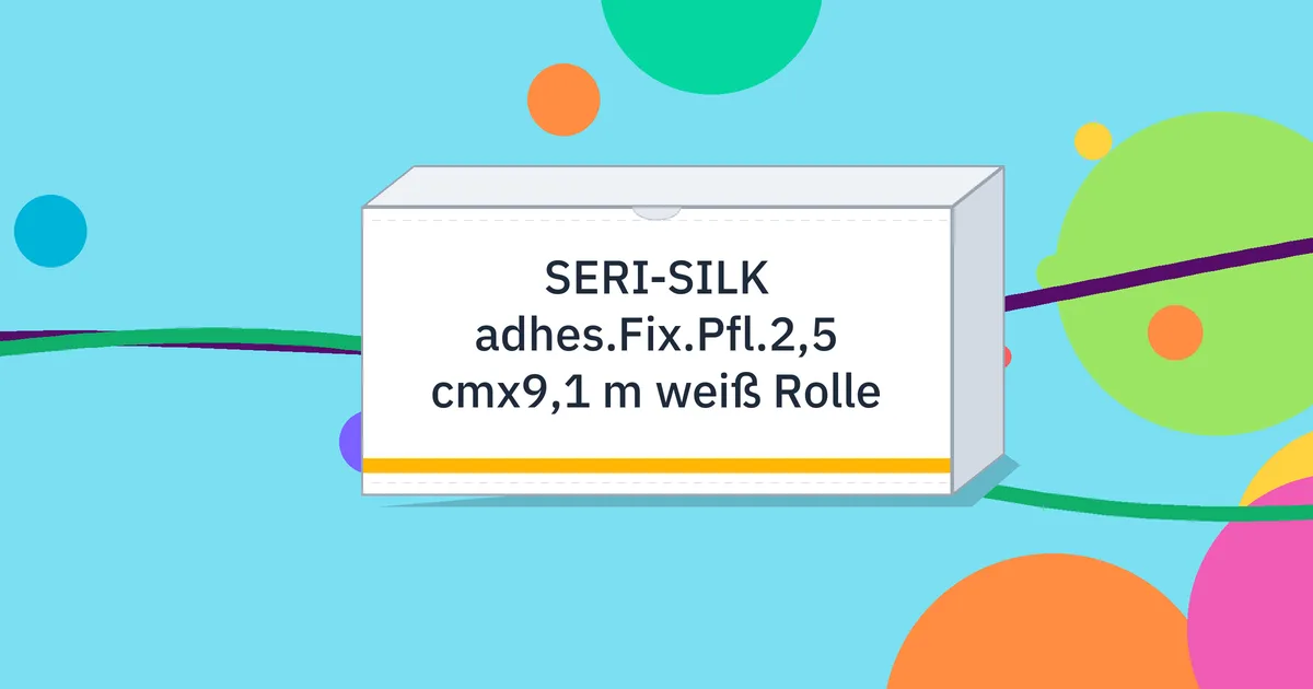 Symbolbild: Packung mit der Aufschrift SERI-SILK adhes.Fix.Pfl.2,5 cmx9,1 m weiß Rolle (PZN 19885432) – Verfügbarkeit und Bezug in Apotheken in Frankfurt am Main