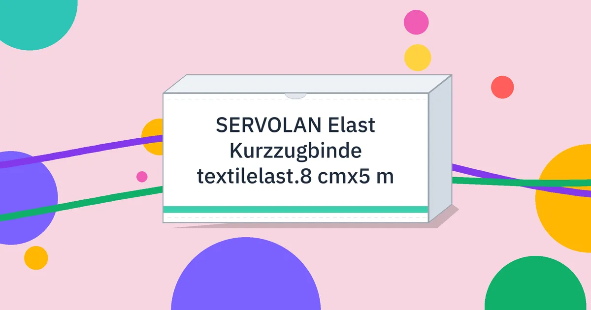 Symbolbild: Packung mit der Aufschrift SERVOLAN Elast Kurzzugbinde textilelast.8 cmx5 m (PZN 16734804) – Verfügbarkeit und Bezug in Apotheken in Frankfurt am Main