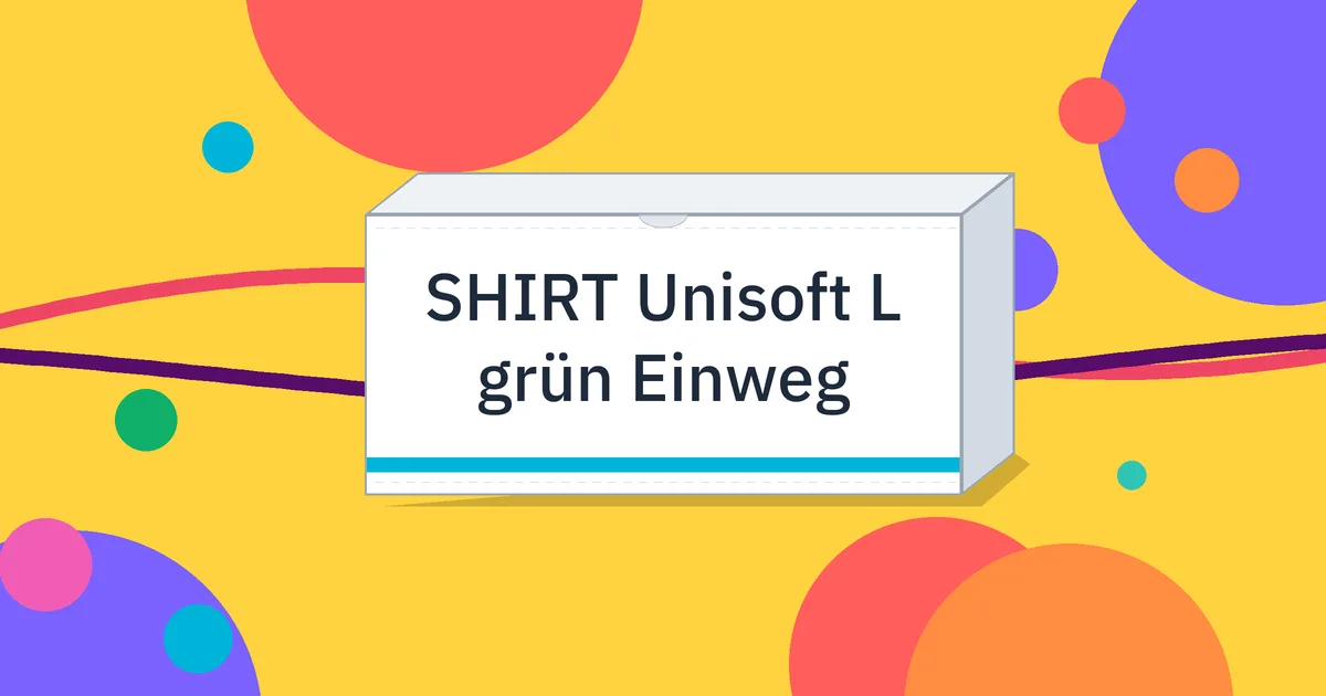 Symbolbild: Packung mit der Aufschrift SHIRT Unisoft L grün Einweg (PZN 04703603) – Verfügbarkeit und Bezug in Apotheken in Frankfurt am Main