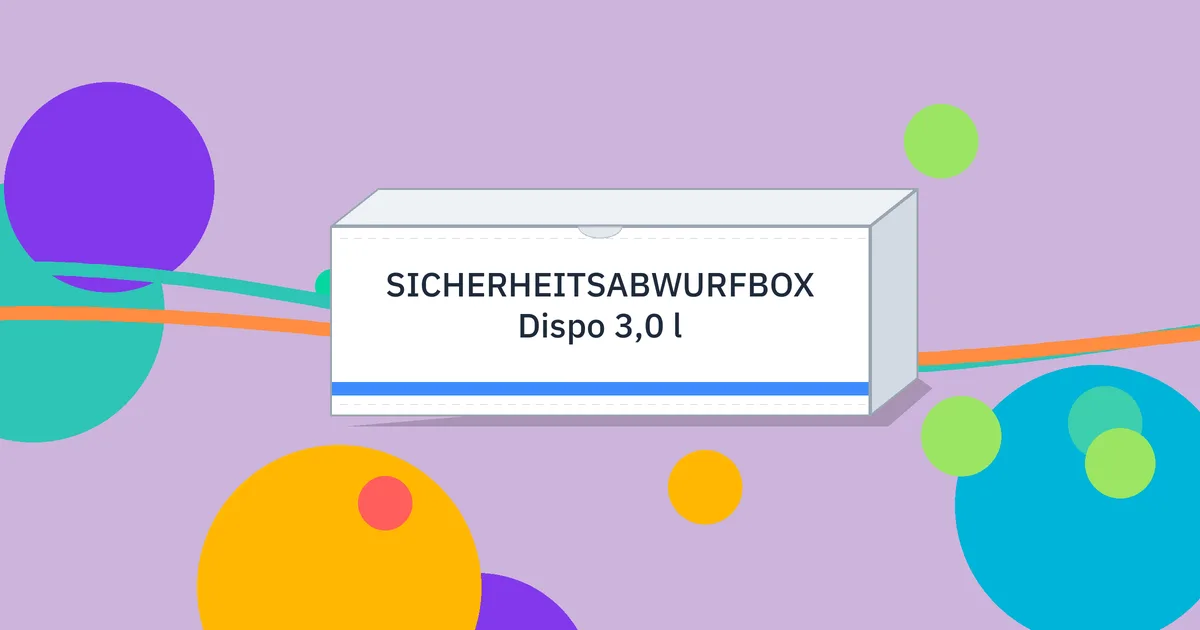 Symbolbild: Packung mit der Aufschrift SICHERHEITSABWURFBOX Dispo 3,0 l (PZN 06447653) – Verfügbarkeit und Bezug in Apotheken in Frankfurt am Main