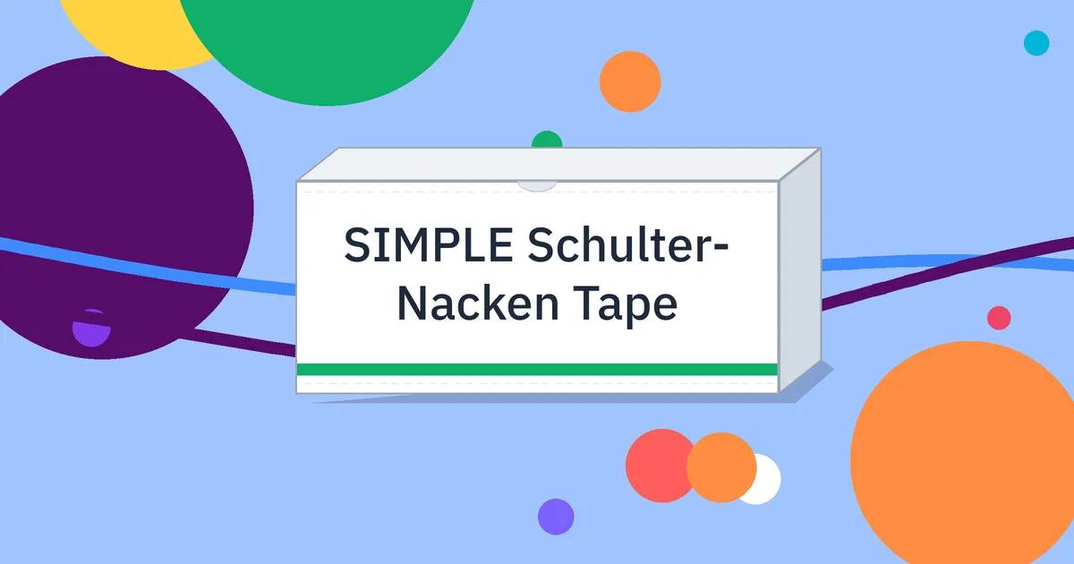 Symbolbild: Packung mit der Aufschrift SIMPLE Schulter-Nacken Tape (PZN 06116181) – Verfügbarkeit und Bezug in Apotheken in Frankfurt am Main