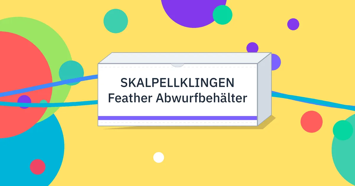Symbolbild: Packung mit der Aufschrift SKALPELLKLINGEN Feather Abwurfbehälter (PZN 07695241) – Verfügbarkeit und Bezug in Apotheken in Frankfurt am Main