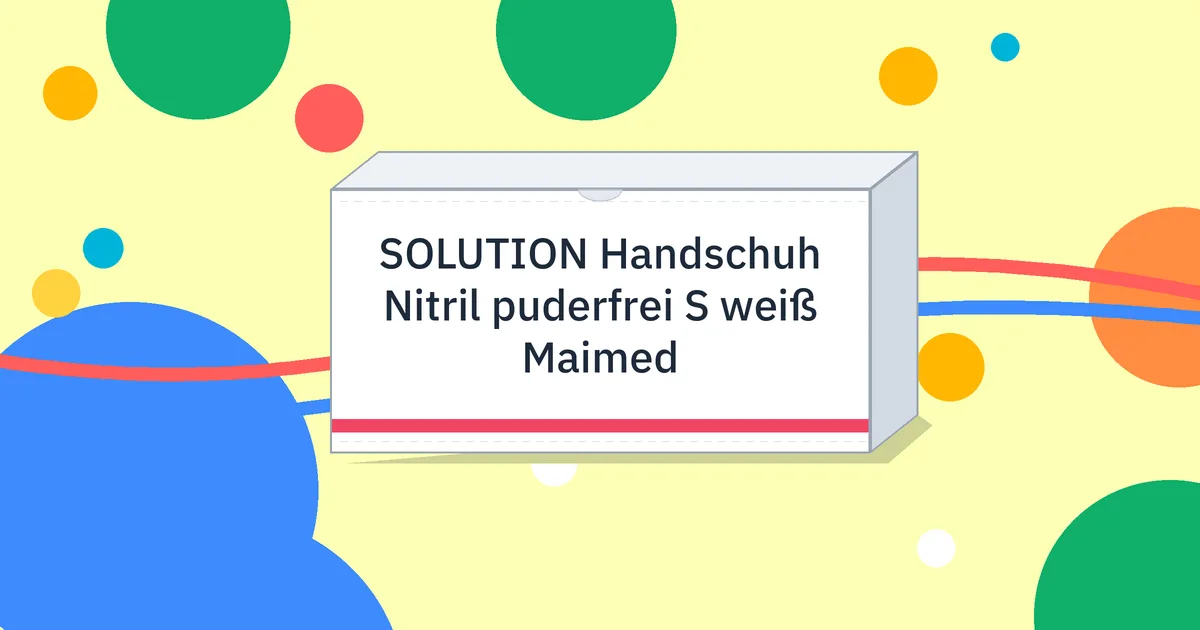 Symbolbild: Packung mit der Aufschrift SOLUTION Handschuh Nitril puderfrei S weiß Maimed (PZN 09063278) – Verfügbarkeit und Bezug in Apotheken in Frankfurt am Main