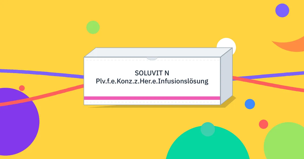 Symbolbild: Packung mit der Aufschrift SOLUVIT N Plv.f.e.Konz.z.Her.e.Infusionslösung (PZN 04855425) – Verfügbarkeit und Bezug in Apotheken in Frankfurt am Main