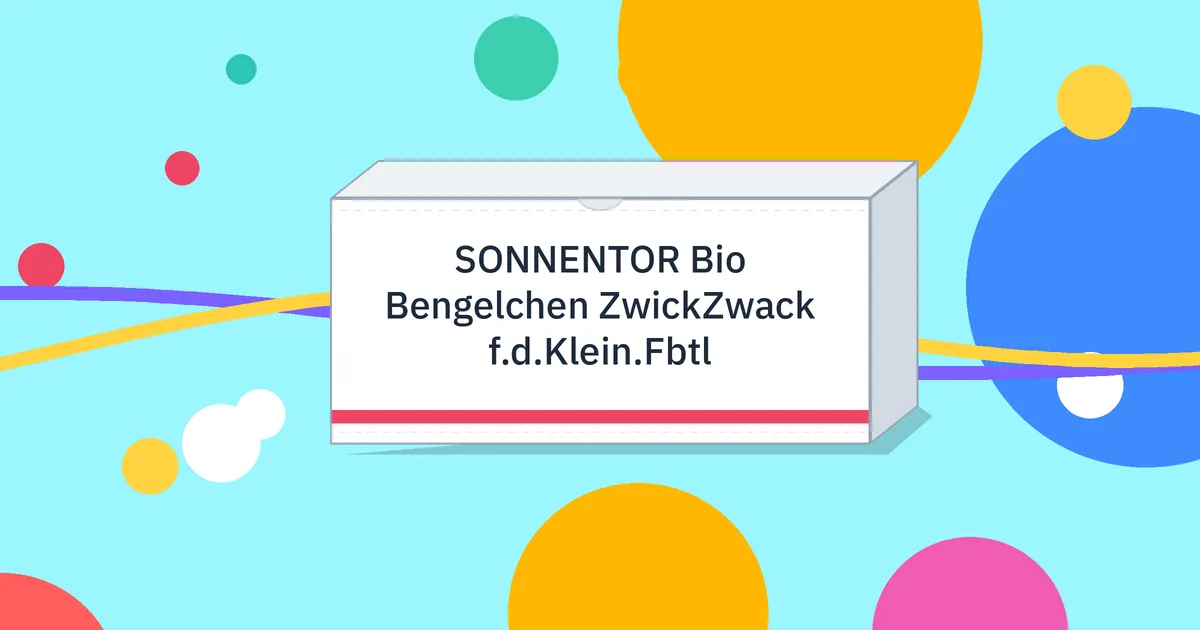 Symbolbild: Packung mit der Aufschrift SONNENTOR Bio Bengelchen ZwickZwack f.d.Klein.Fbtl (PZN 18902772) – Verfügbarkeit und Bezug in Apotheken in Frankfurt am Main