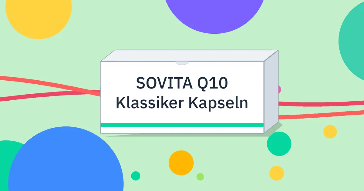 Symbolbild: Packung mit der Aufschrift SOVITA Q10 Klassiker Kapseln (PZN 14177647) – Verfügbarkeit und Bezug in Apotheken in Frankfurt am Main